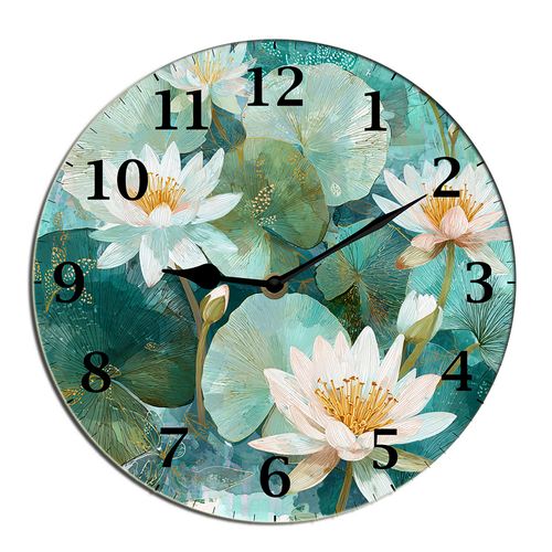Kurmntregon Water Lilies Wall Clock Summer Floral Wooden Wooden ...
