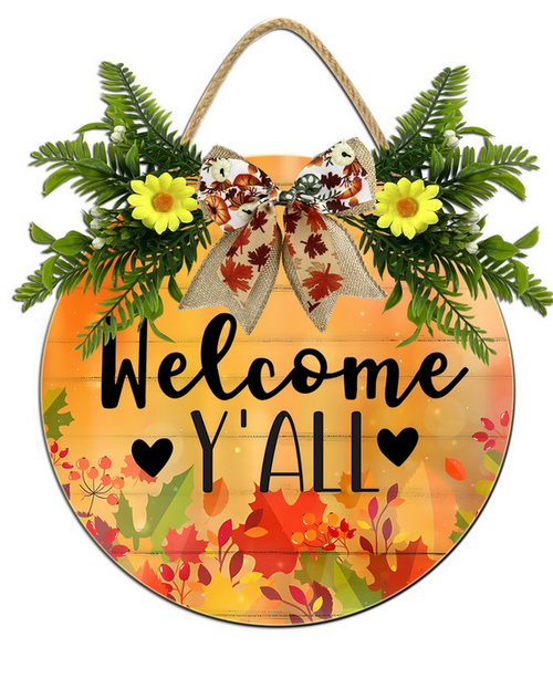 Kurmntregon Welcome Fall Porch Sign Welcome y'All Front Door Autumn ...