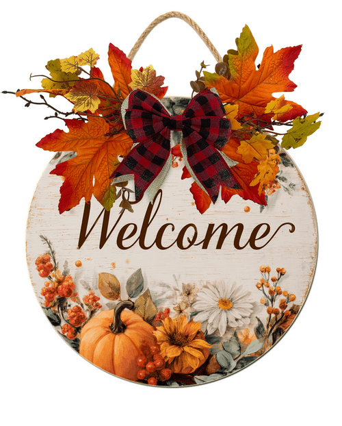 Kurmntregon Welcome Fall Sign For Front Door Hello Fall Porch ...