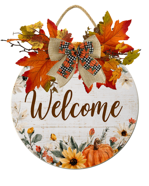 Kurmntregon Welcome Fall Sign For Front Door Hello Fall Porch ...