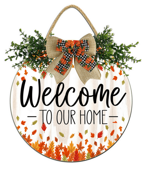 Kurmntregon Welcome To Our Home Fall Welcome Door Sign Autumn Leaves ...