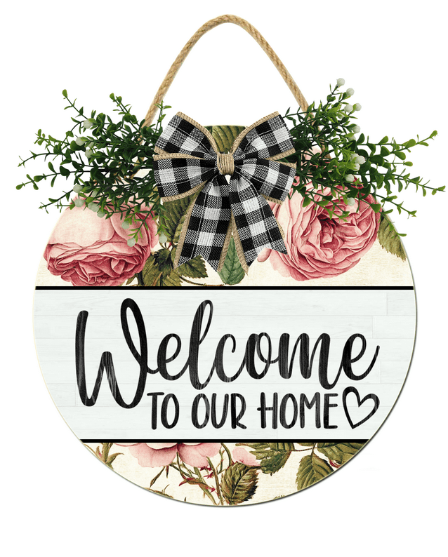 Kurmntregon Welcome To Our Home Front Door Sign Rose Spring Welcome ...