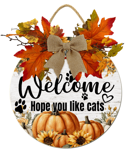 Kurmntregon Welcome Hope You Like Cats Front Door Sign Animal Pet ...