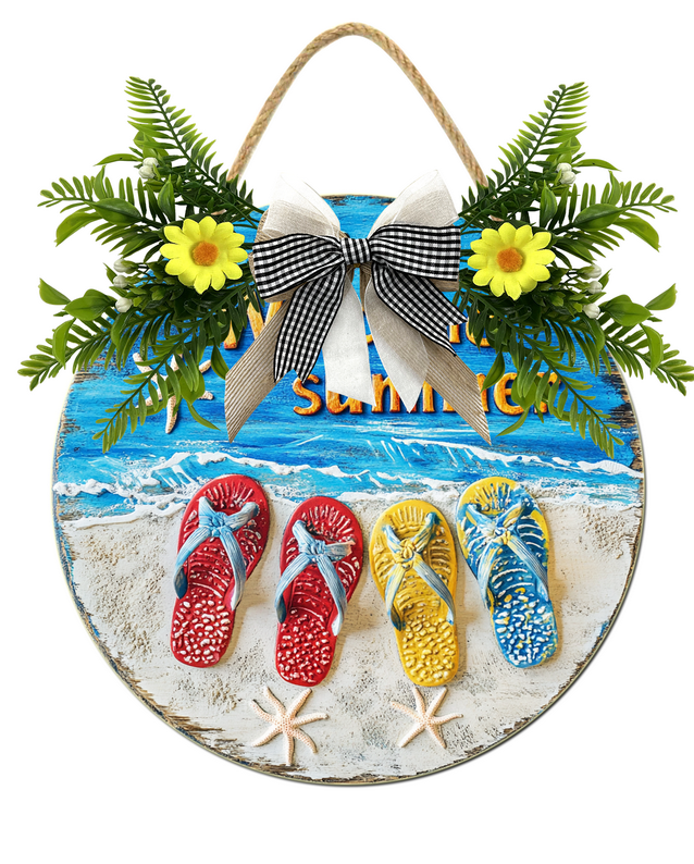 Kurmntregon Welcome Summer Wooden Sign Summer Beach For Front Door ...