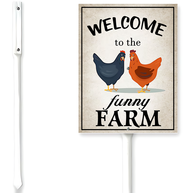 Kurmntregon Welcome To The Funny Farm Chickens Sign With Stake Aluminum ...
