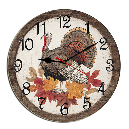 Kurmntregon Wild Turkey Wall Clock Fall Thanksgiving Gobble Maple ...