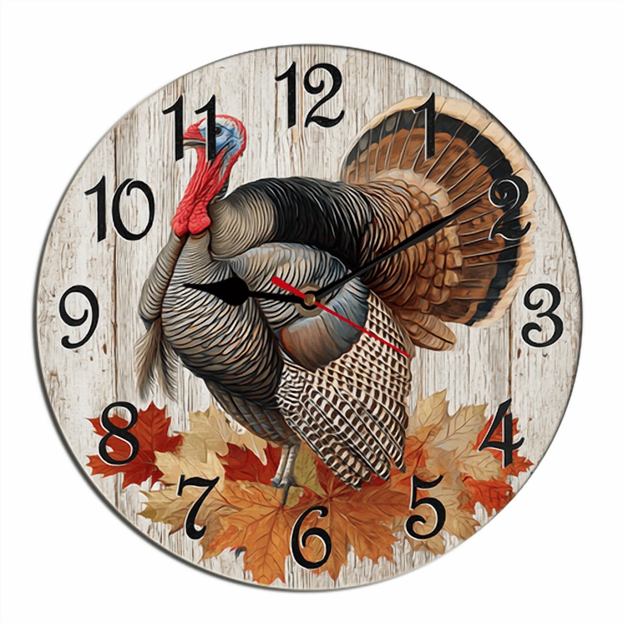 Kurmntregon Wild Turkey Wall Clock Fall Thanksgiving Gobble Maple ...