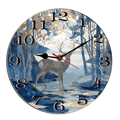Kurmntregon Winter Deer Forest Snow Scenery Wall Clock Christmas Elk ...