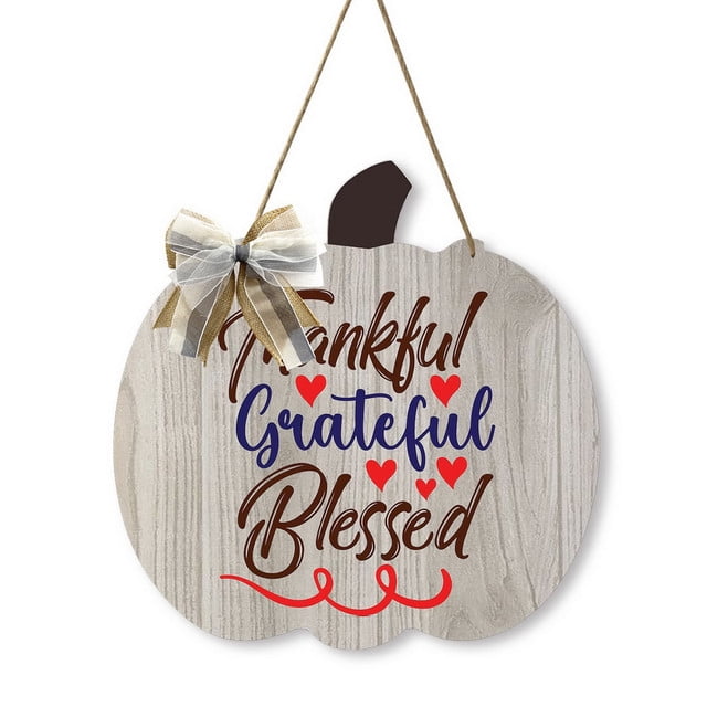 Kurmntregon Wooden Pumpkin Thankful Grateful Blessed Home Decor 12inch ...