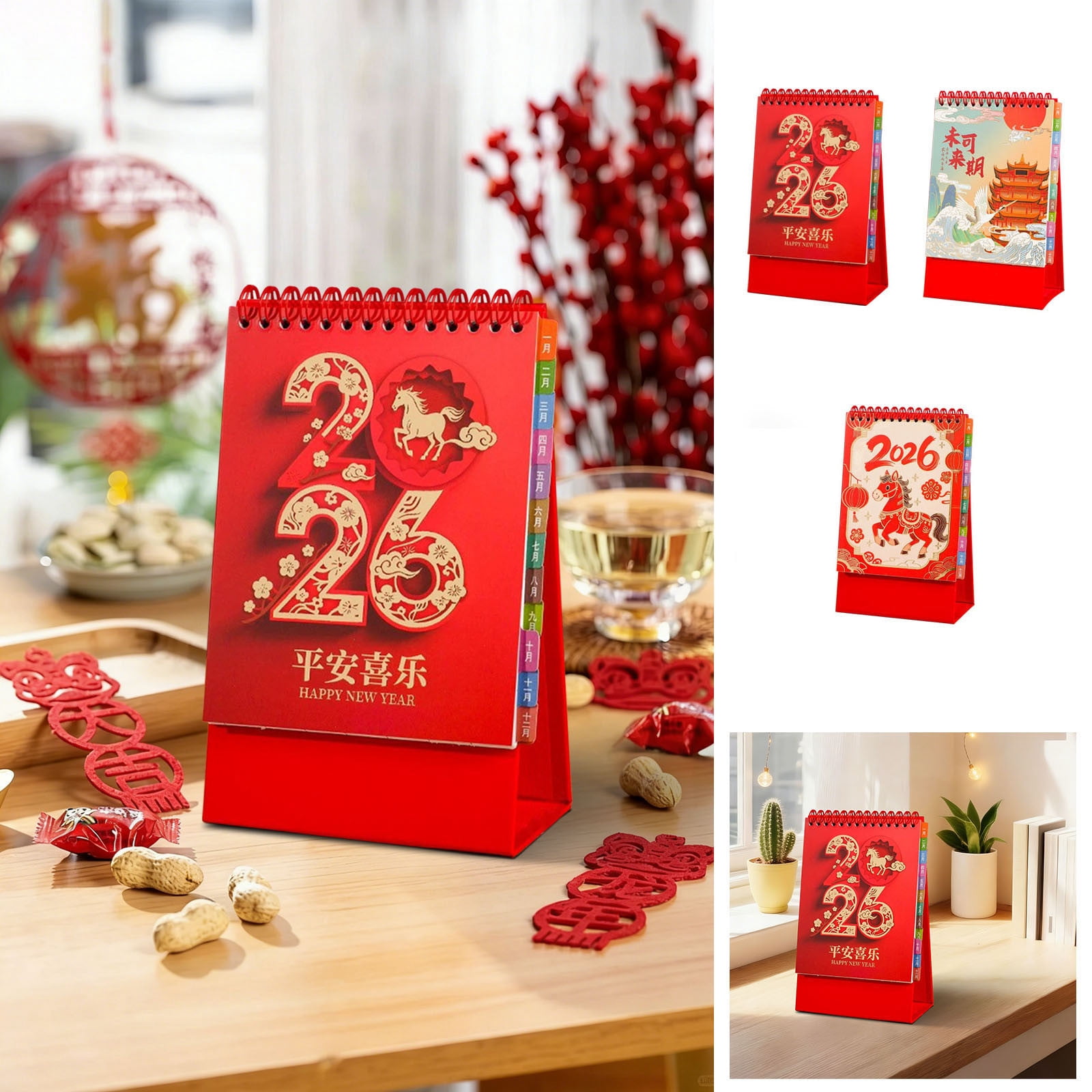 Kuroiy 2026 Desk Calendar, Festive Red Mini Desktop Planner, Thick ...