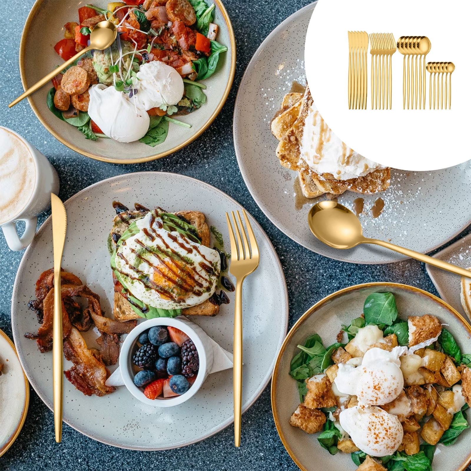 Kuroiy 24PC Stainless Steel Steak Knife Fork Spoon Set | Cutlery Set ...