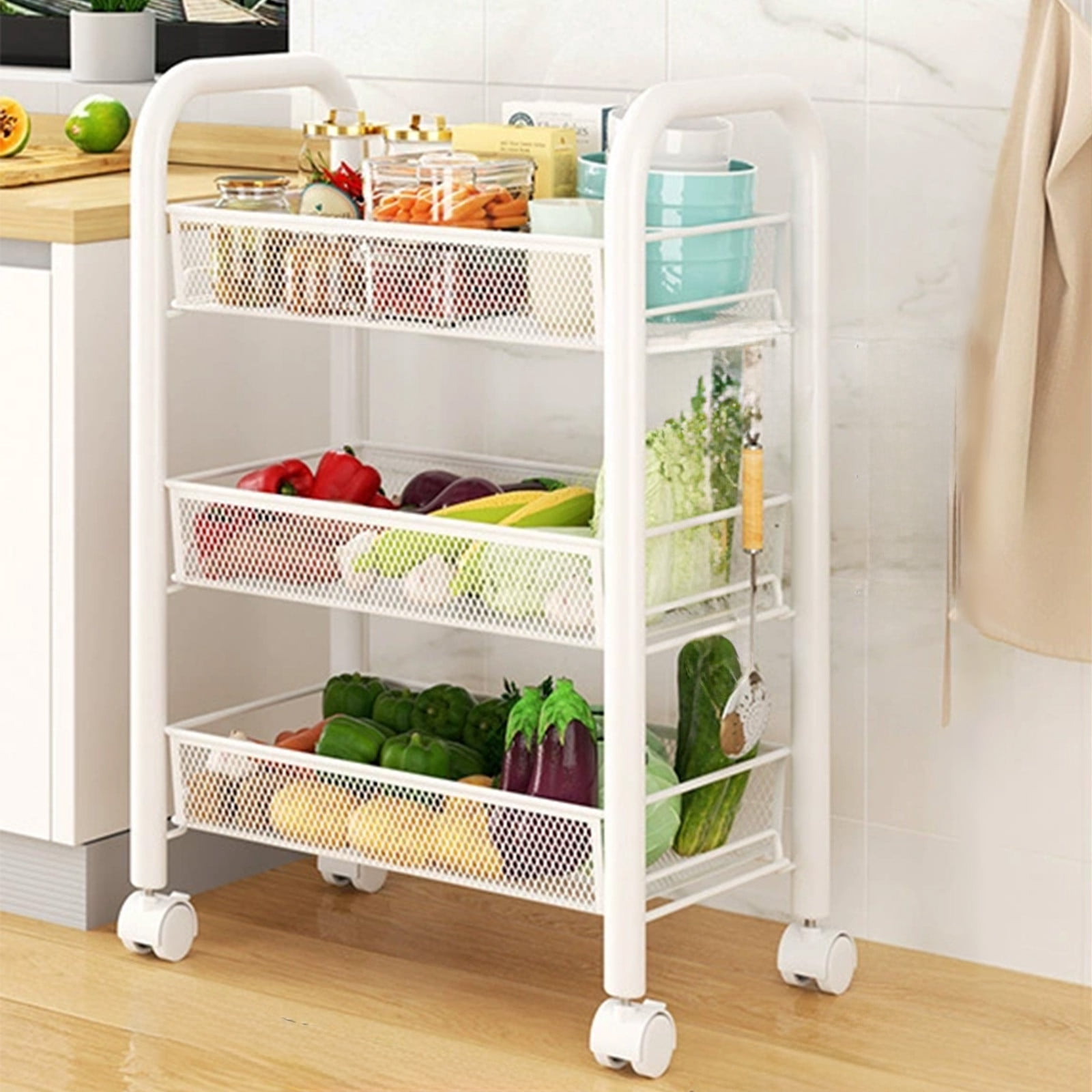 Kuroiy 3 Tier Rolling Storage Cart Organizer | Slim Mobile Shelving ...