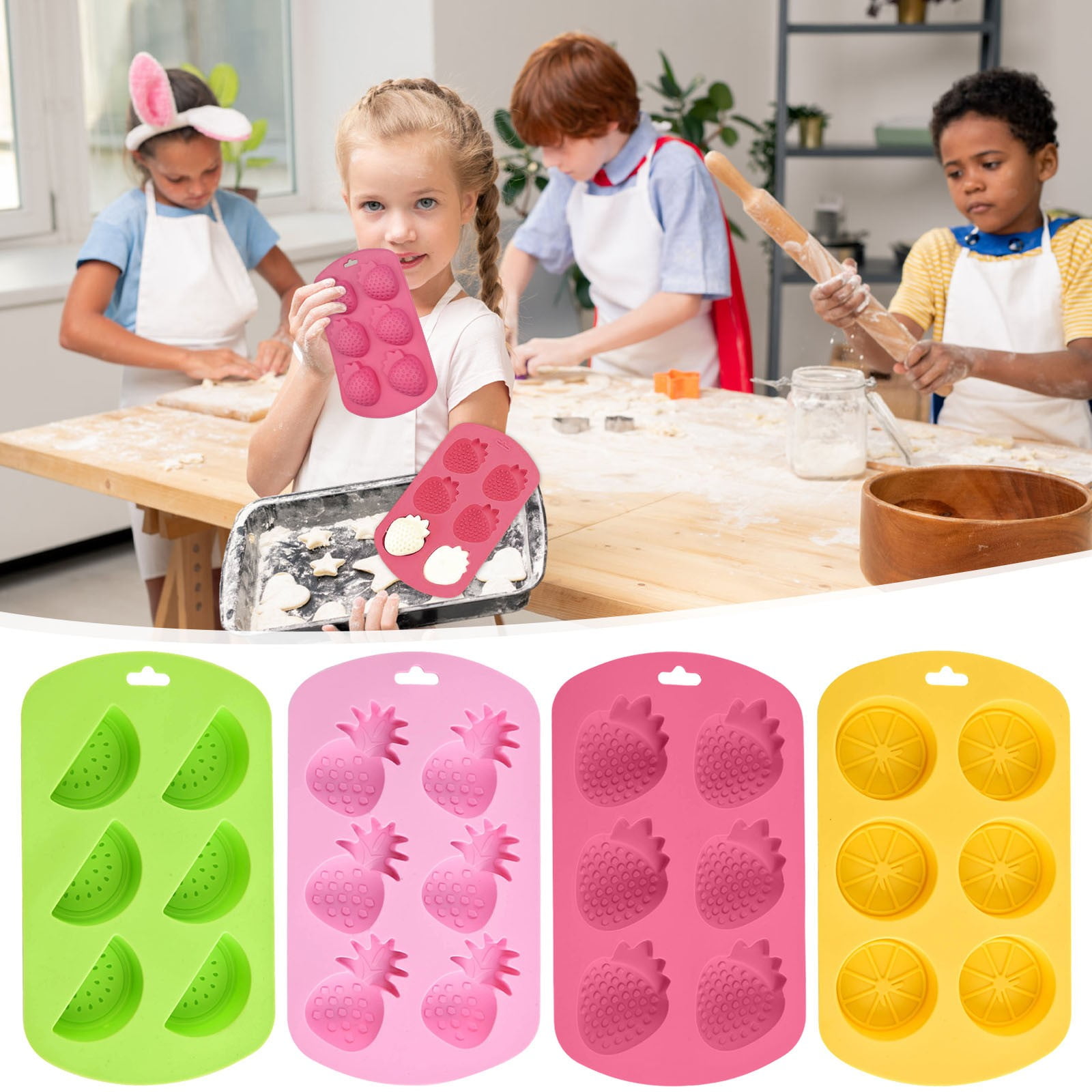 Kuroiy 6PC Fruit Shape Silicone Mold | Baking, Candy, Ice Cube Tray ...