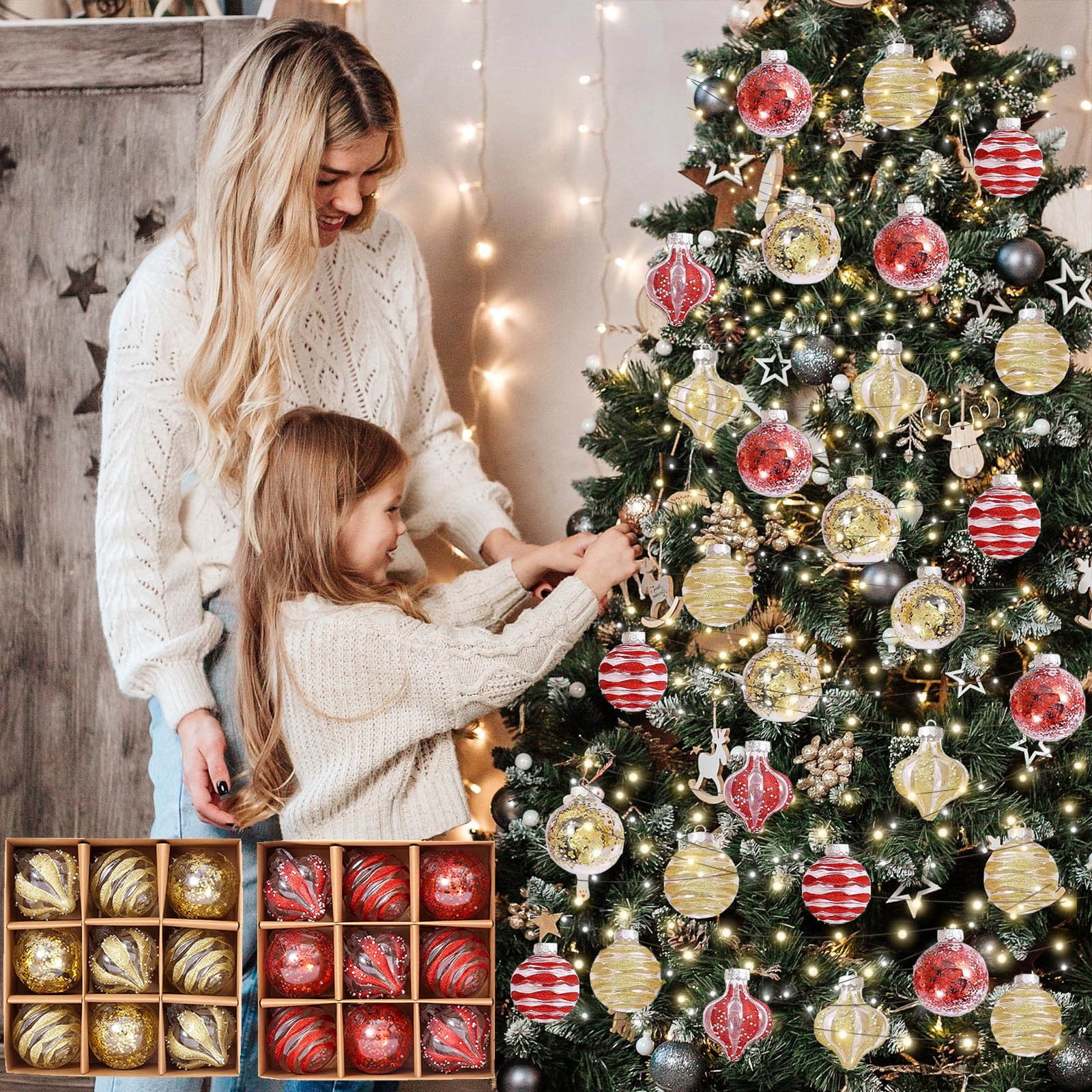 Kuroiy Christmas Ornament Balls Set | Red Gold Plastic Holiday ...