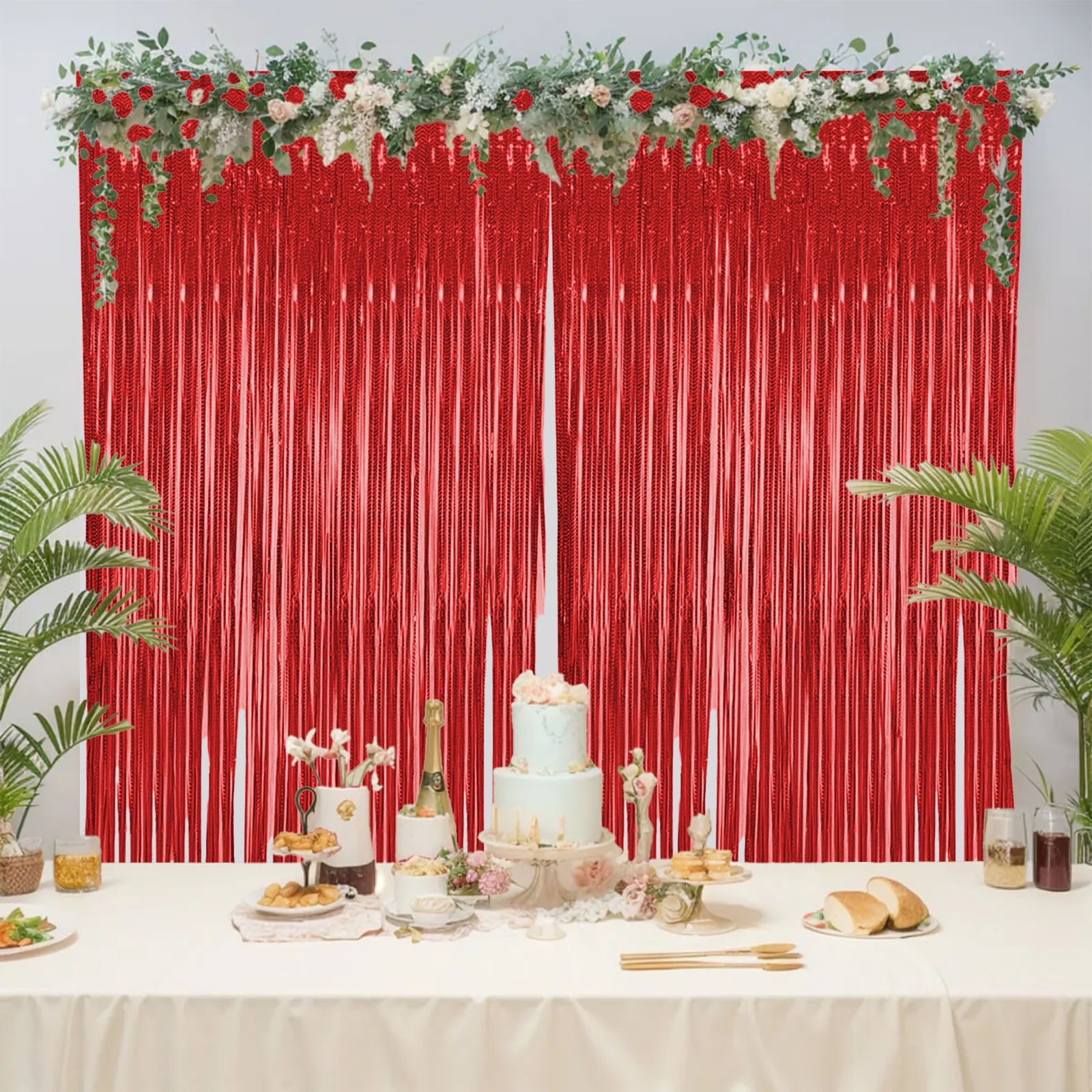 Kuroiy Tinsel Foil Fringe Curtain Backdrop | Metallic Party Decorations ...