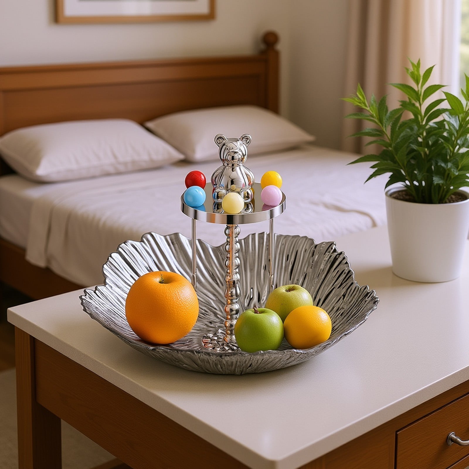 Kuroiy Transparent Plastic Fruit Tray with Metallic Teddy Bear Ornament ...