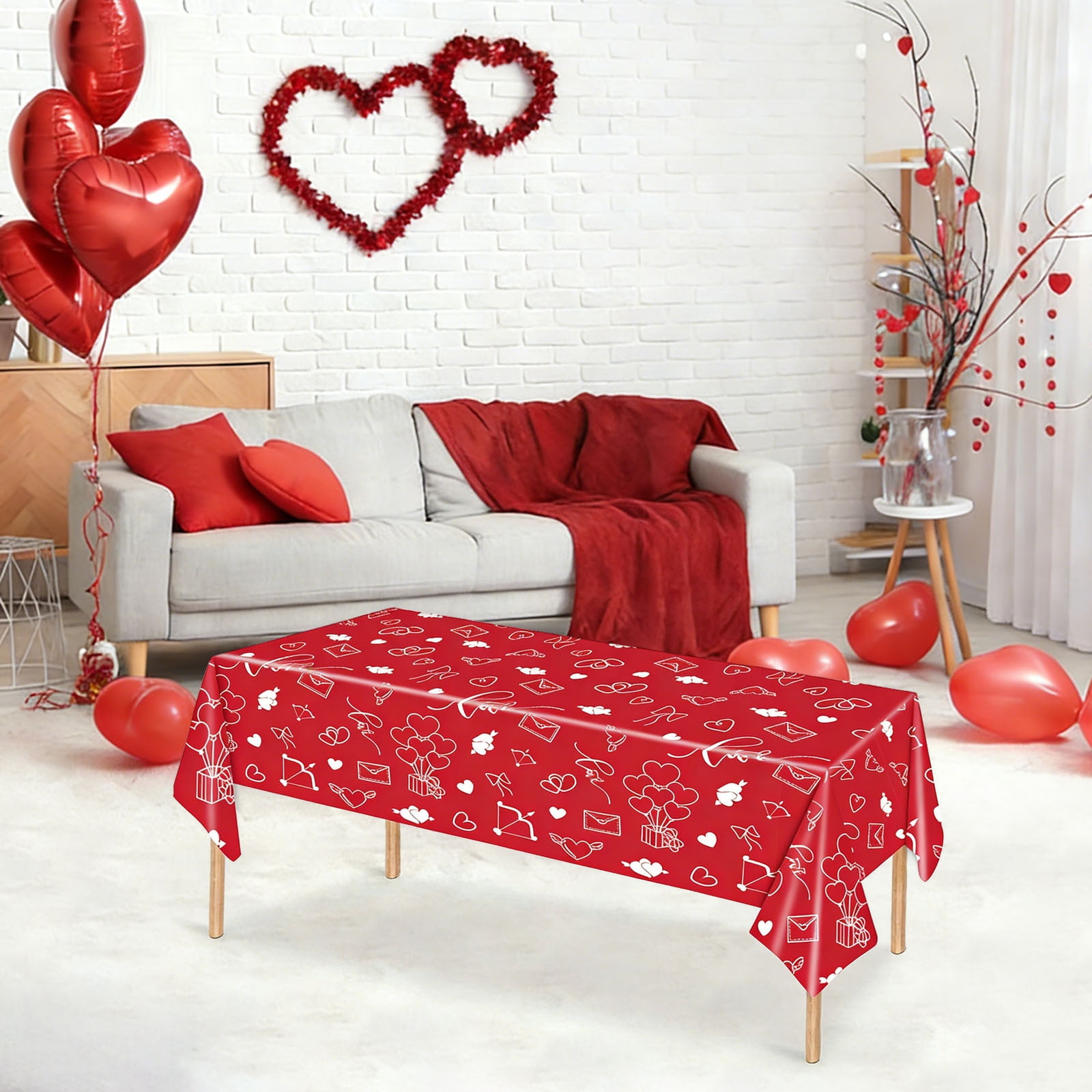 Kuroiy Valentine’s Day Tablecloth | Heart & Rose Pattern | Gradient Red ...