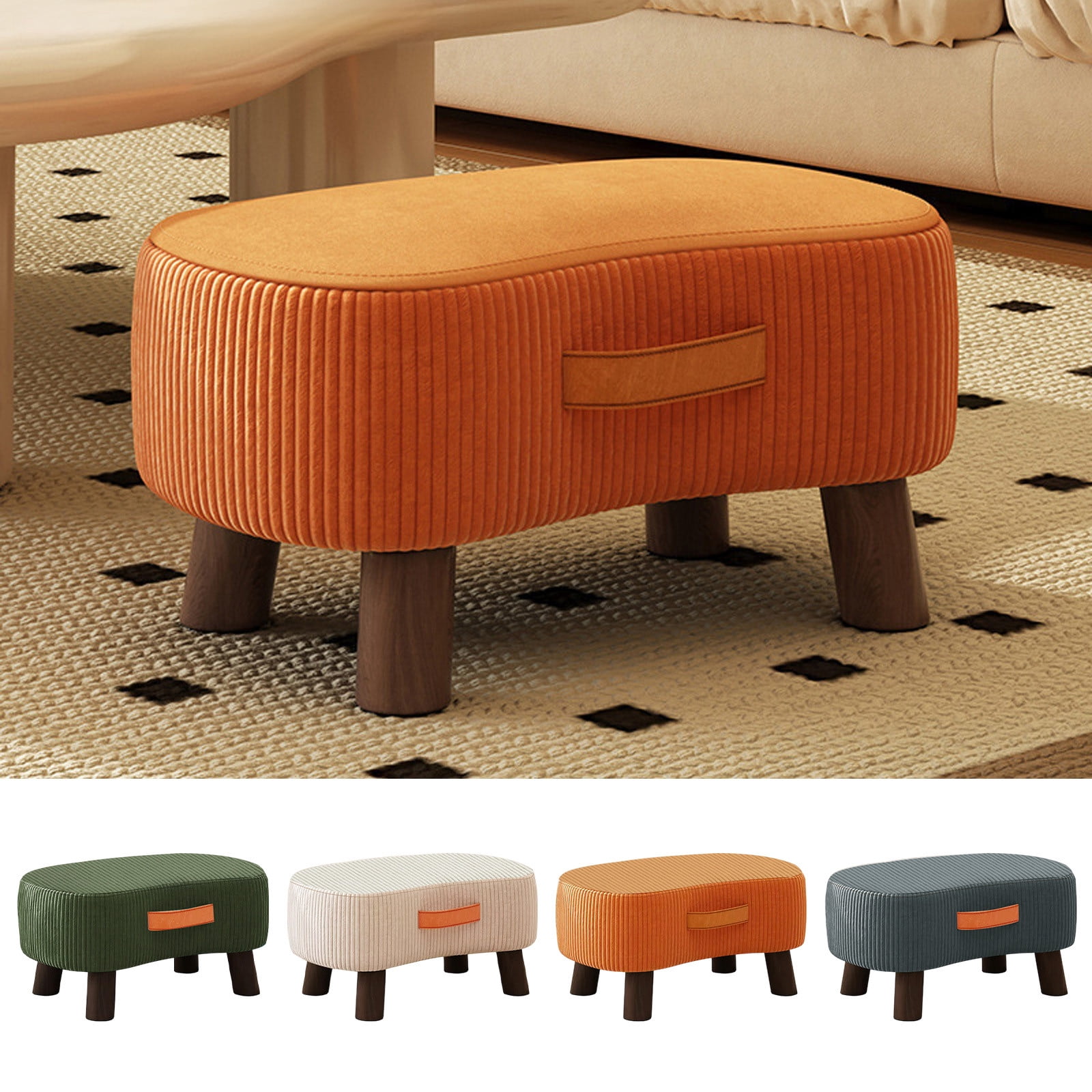 Kuroiy Velvet Curved Footstool with Handle | Compact Upholstered ...