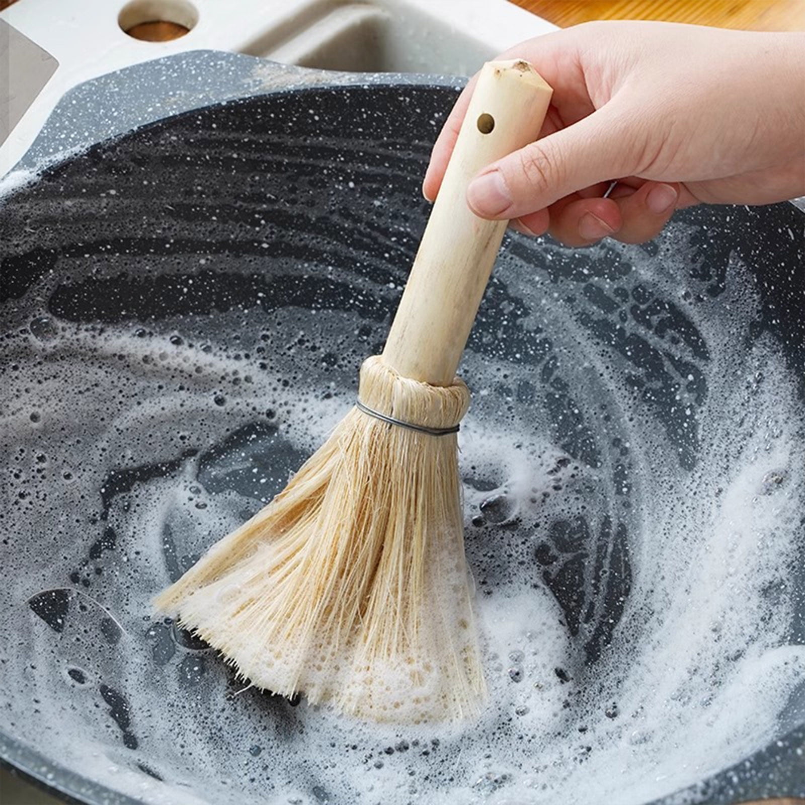 Kuroiy Wooden Handle Pot Brush | Natural Coconut Fiber Dish Scrubber ...