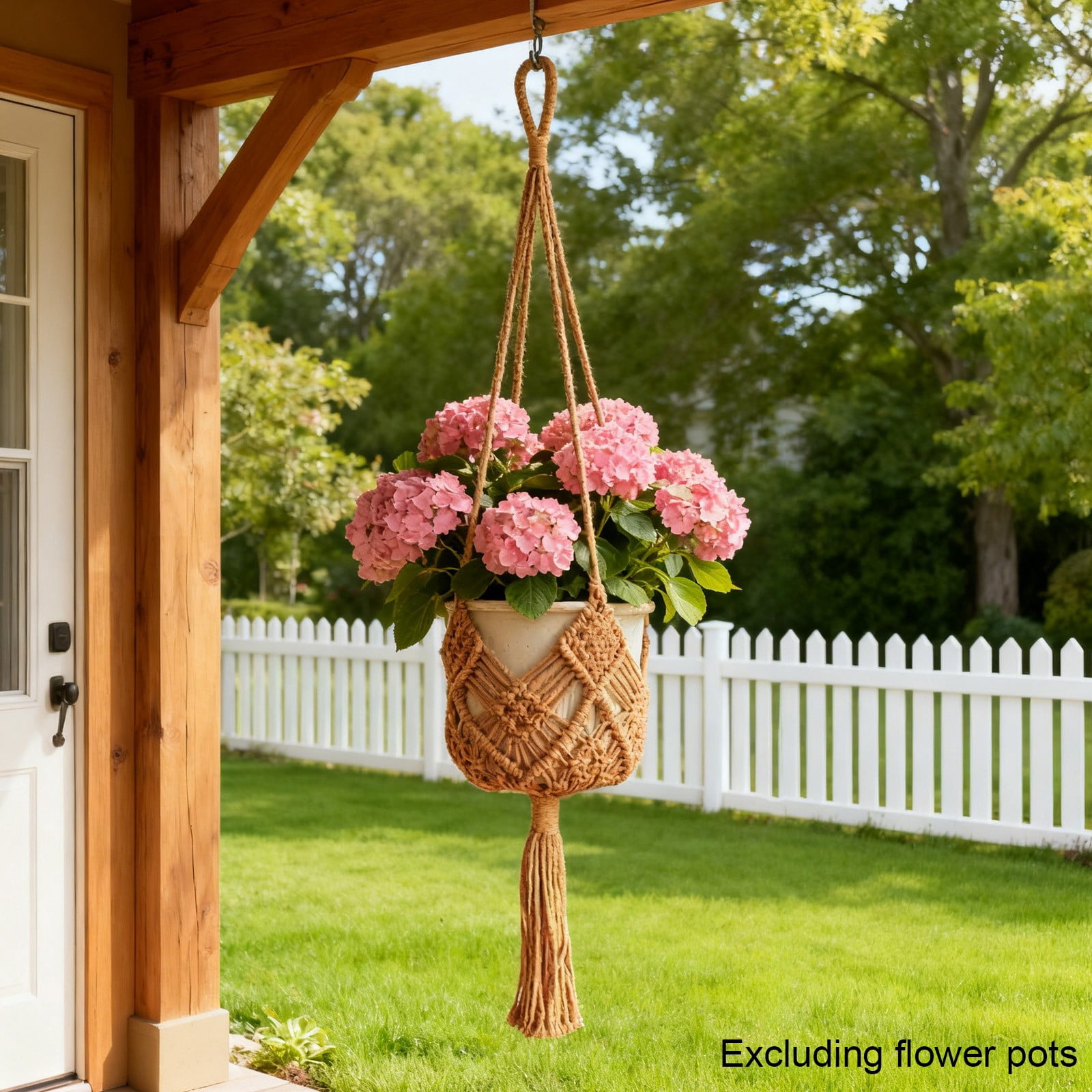 Kuroiy Woven Hanging Basket Kit | Handwoven Cotton Mesh Plant Holder ...