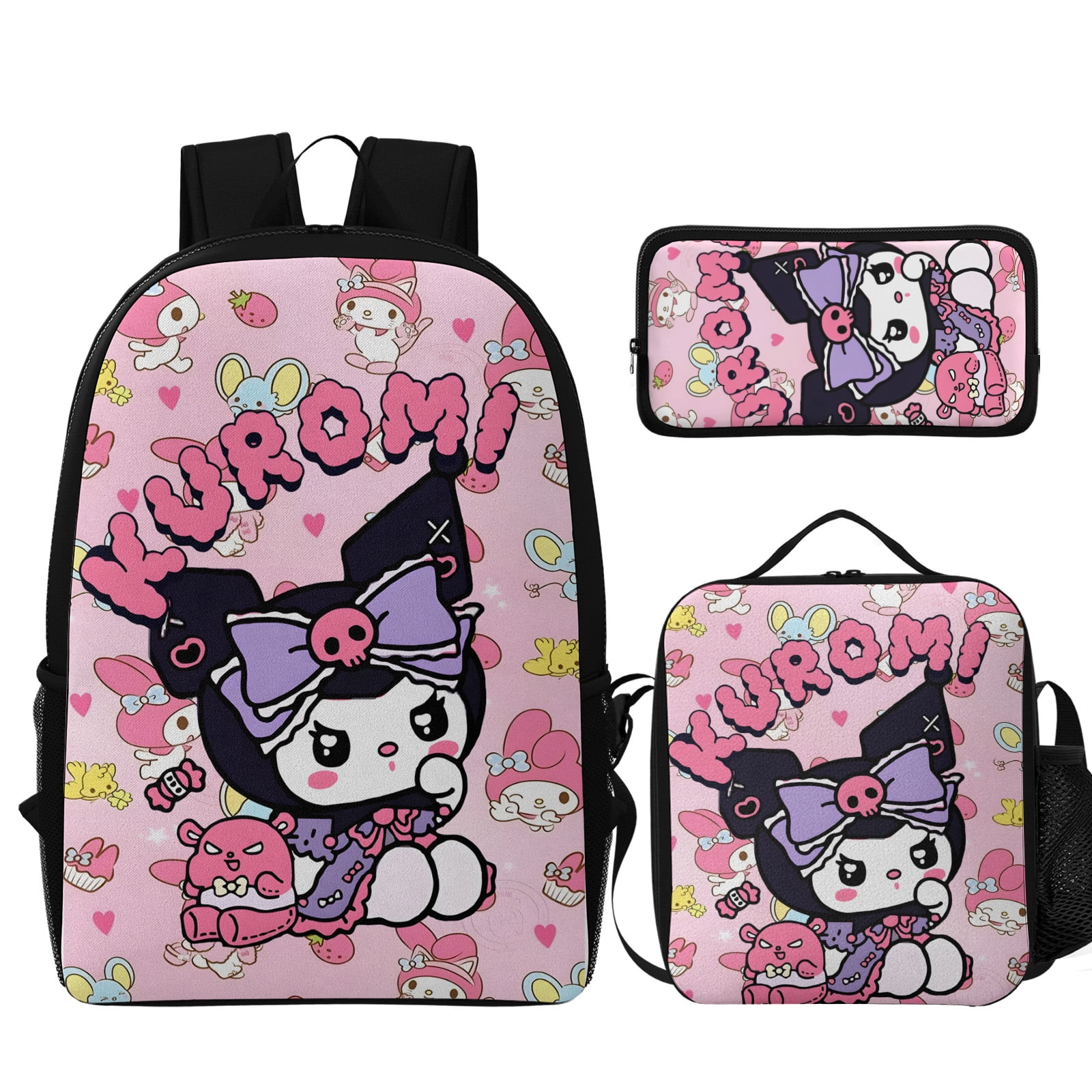 Kurom Kawaii Backpack, 3Pcs Anime Cartoon Backpack Cute Bookbag Set ...