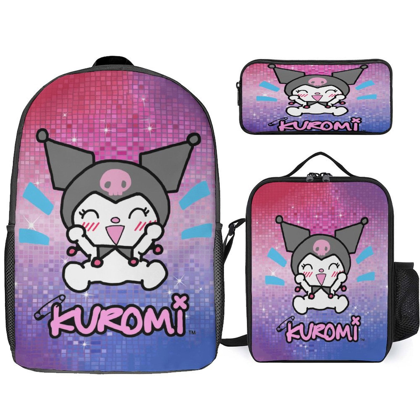 Kuromi 3 Piece Backpack Set with Lunch Bag Pencil Case, High Capacity ...