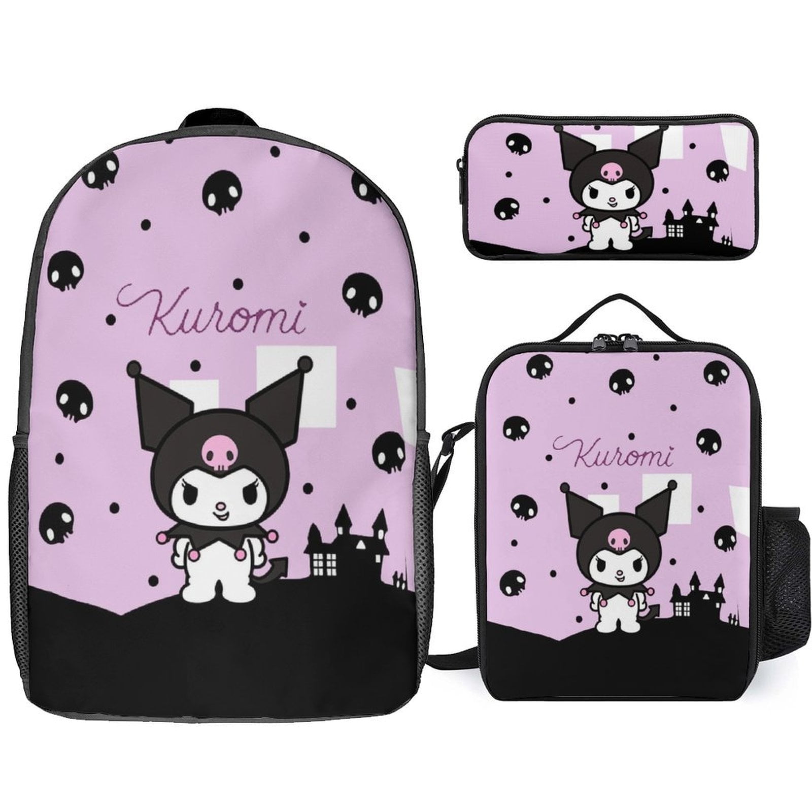 Kuromi 3 Piece Backpack Set with Lunch Bag Pencil Case, High Capacity ...