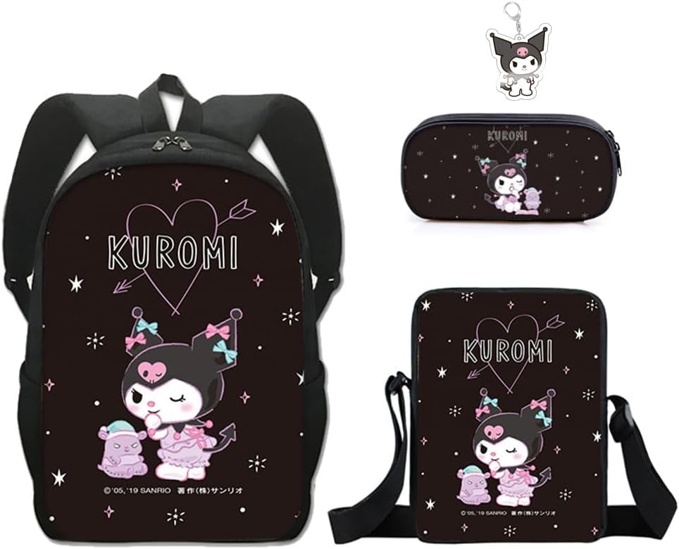 Kuromi 3Pcs Japanese Backpack with KeyChain,16in 3d Printed Large ...