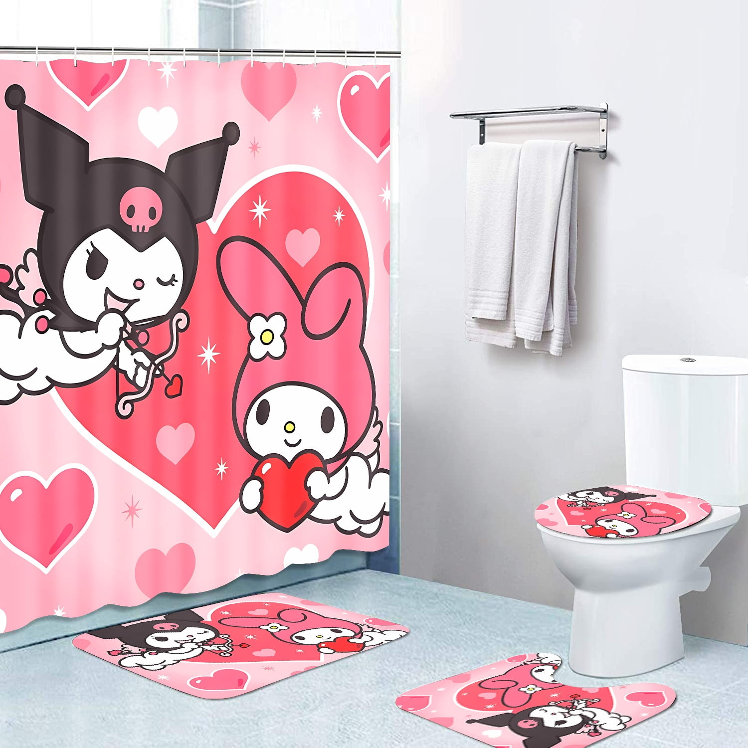 Kuromi 4pcs Cartoon Shower Curtain Sets Bathroom Sets With Shower