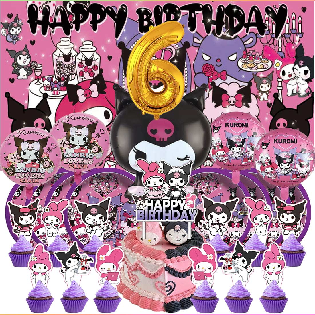 Kuromi 6th Tableware Balloons Cake Toppers Backdrop Banner Supplies ...
