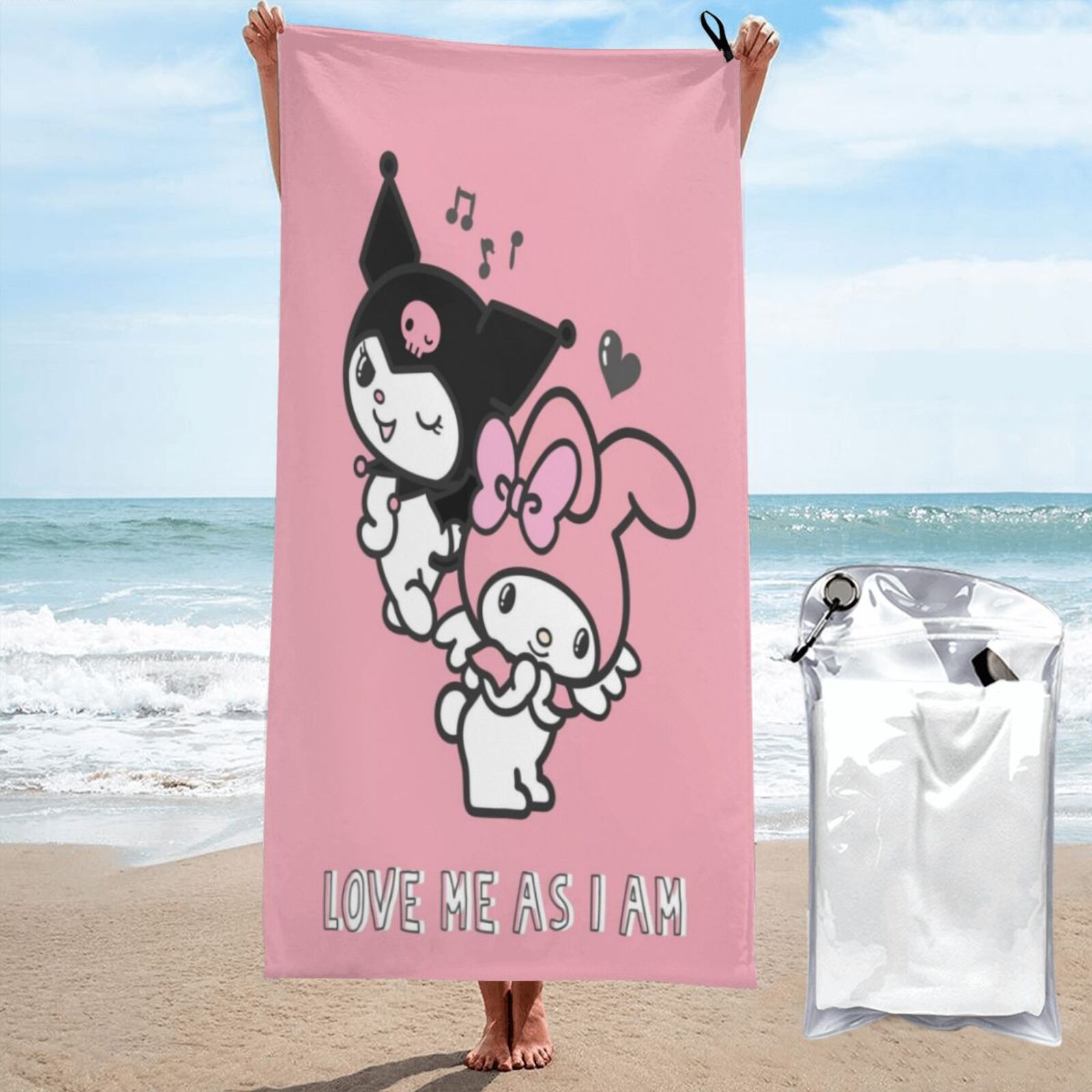 Kuromi And Melody Beach Towel Absorbent Large Towel 3D Cartoon Towel ...