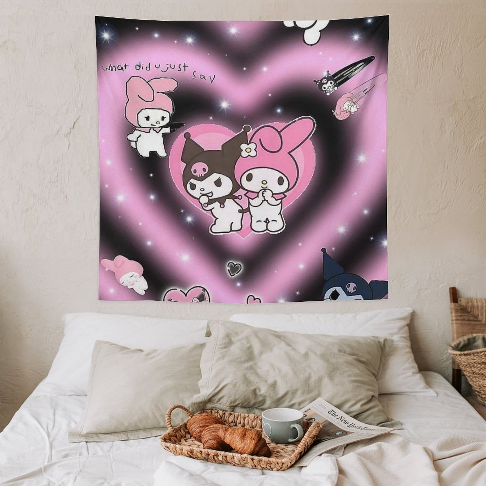 Kuromi And Melody Heart Tapestry,Kuromi And Melody Heart Tapestry Wall ...
