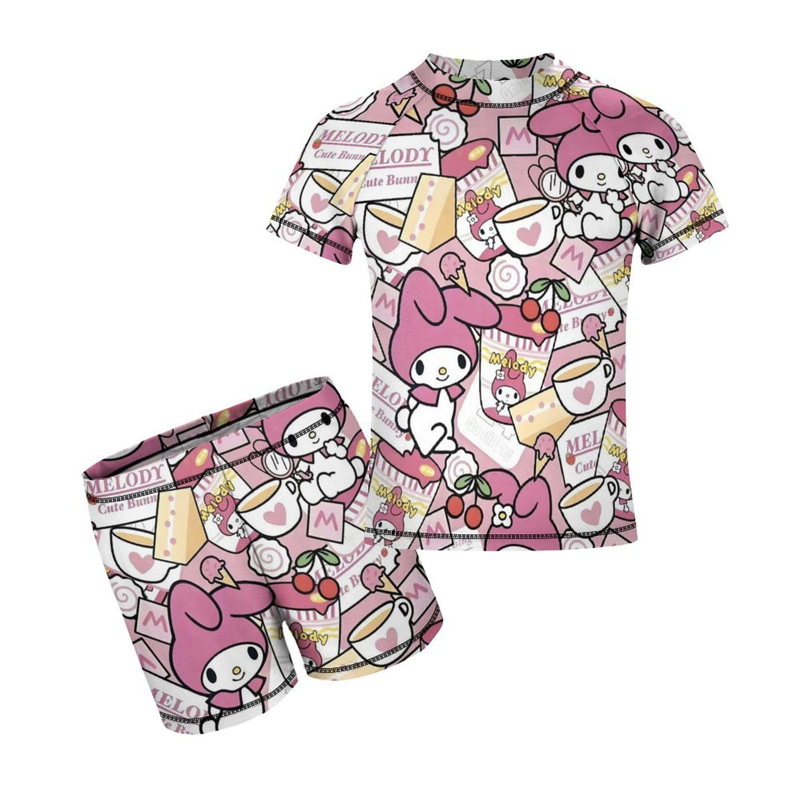 Kuromi And My Melody Boys Rash Guard Set 2 Piece Swimsuits Short Sleeve ...