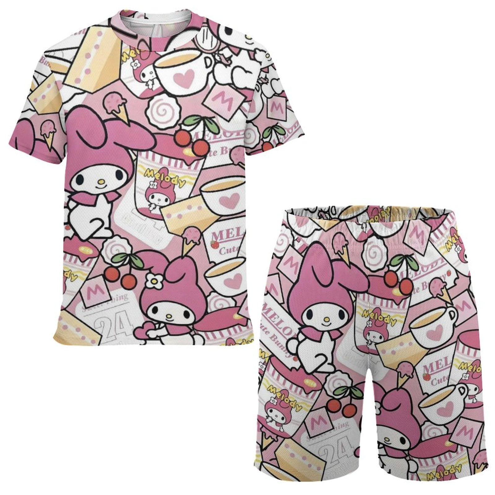 Kuromi And My Melody Boys Short Sleeve Mesh T-Shirt And Shorts Outfit ...