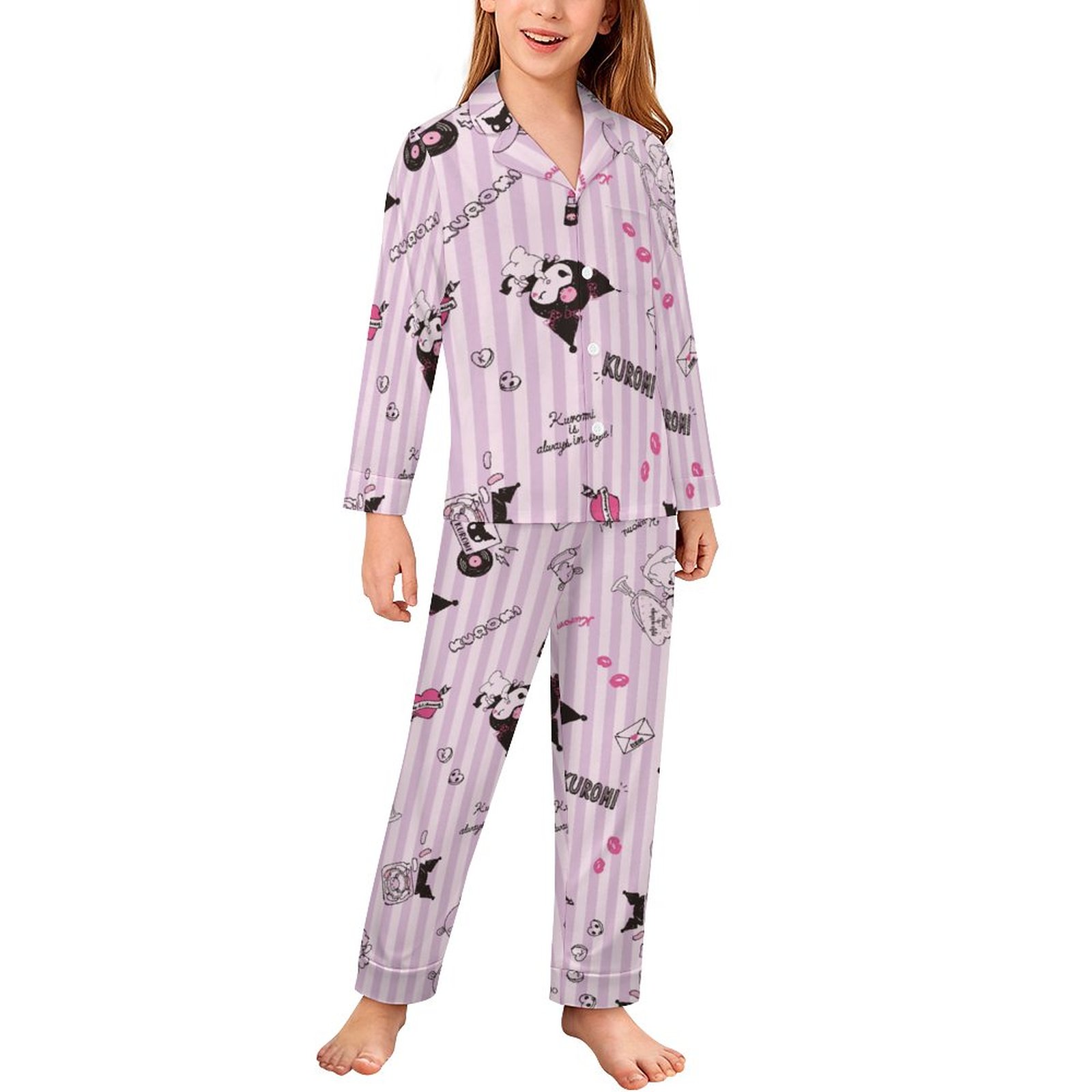 Kuromi And My Melody Girls' Long Sleeve Top And Pants 2 Piece Pajama ...
