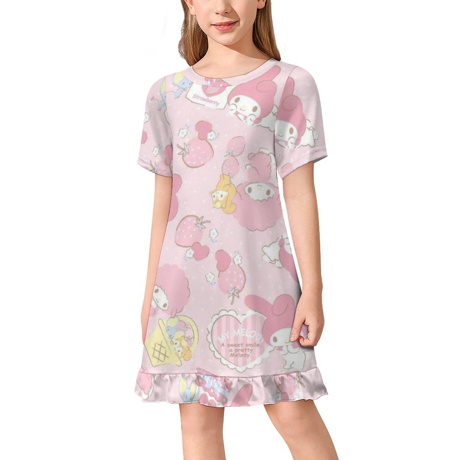 Kuromi And My Melody Girls Short Sleeve Dress A Line Twirly Skater ...