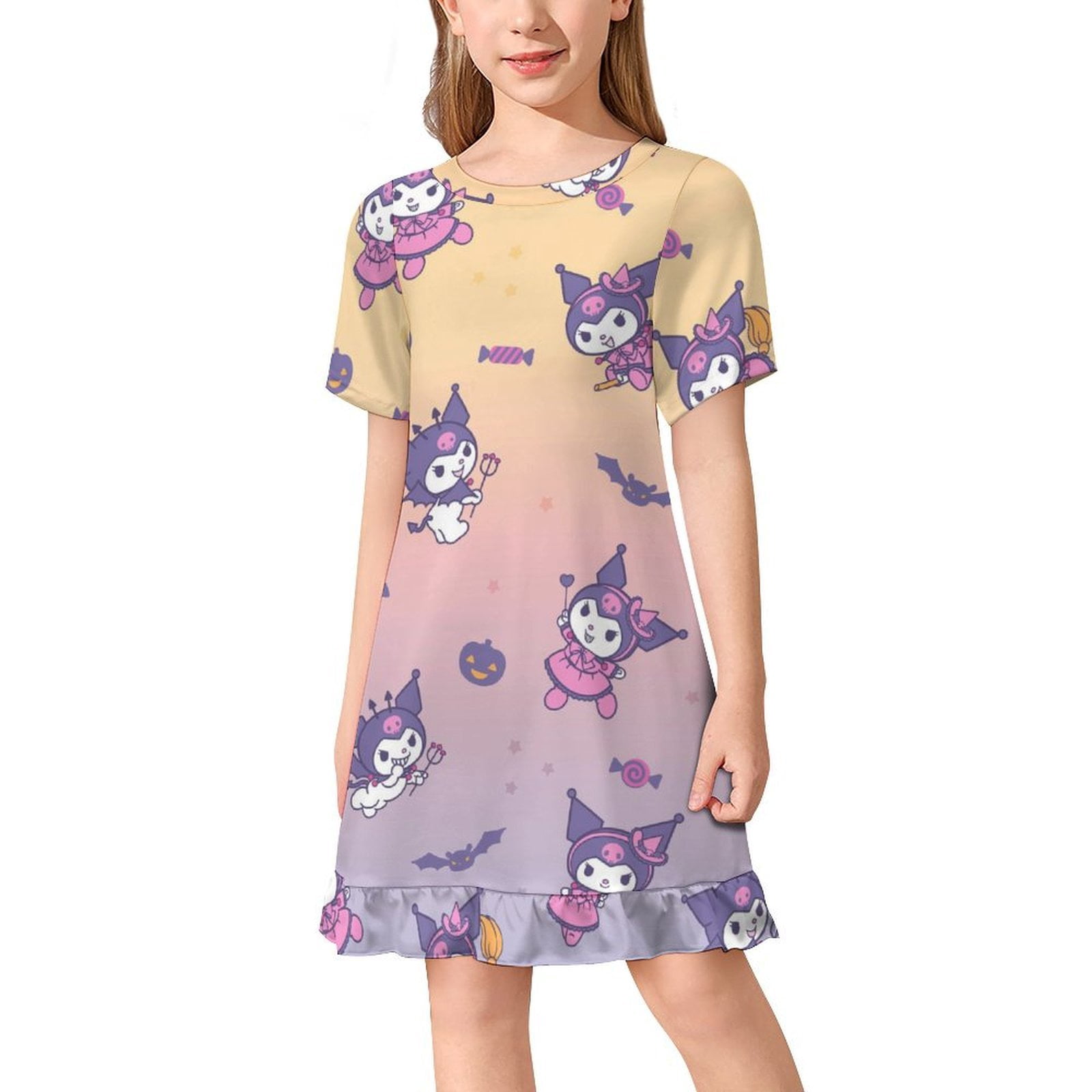 Kuromi And My Melody Girls Short Sleeve Dress A Line Twirly Skater ...