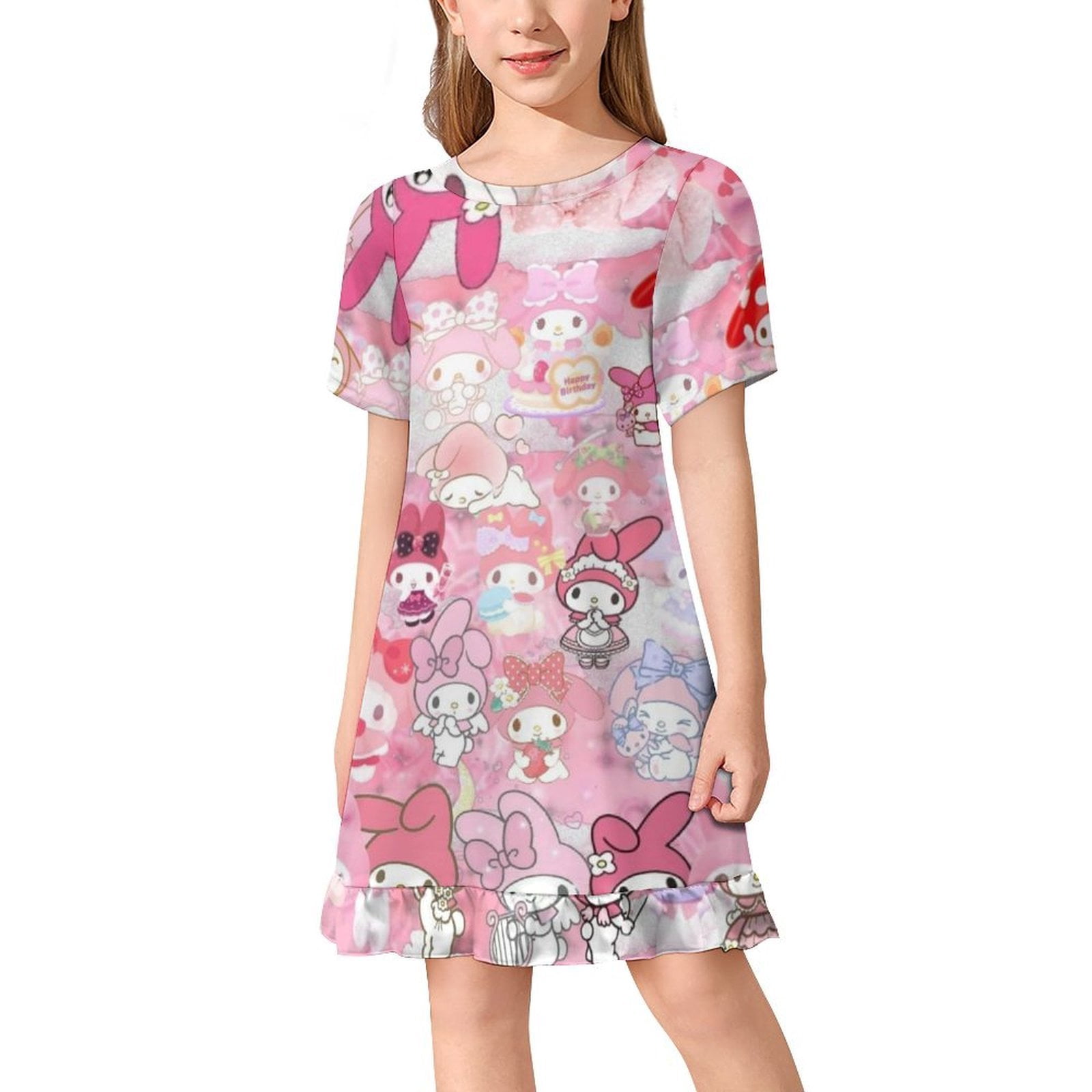 Kuromi And My Melody Girls Short Sleeve Dress A Line Twirly Skater ...