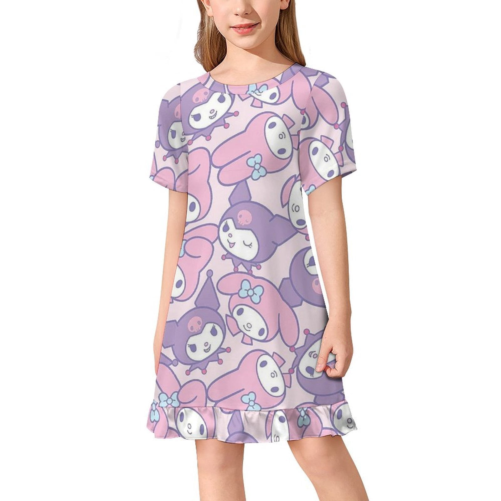 Kuromi And My Melody Girls Short Sleeve Dress A Line Twirly Skater ...