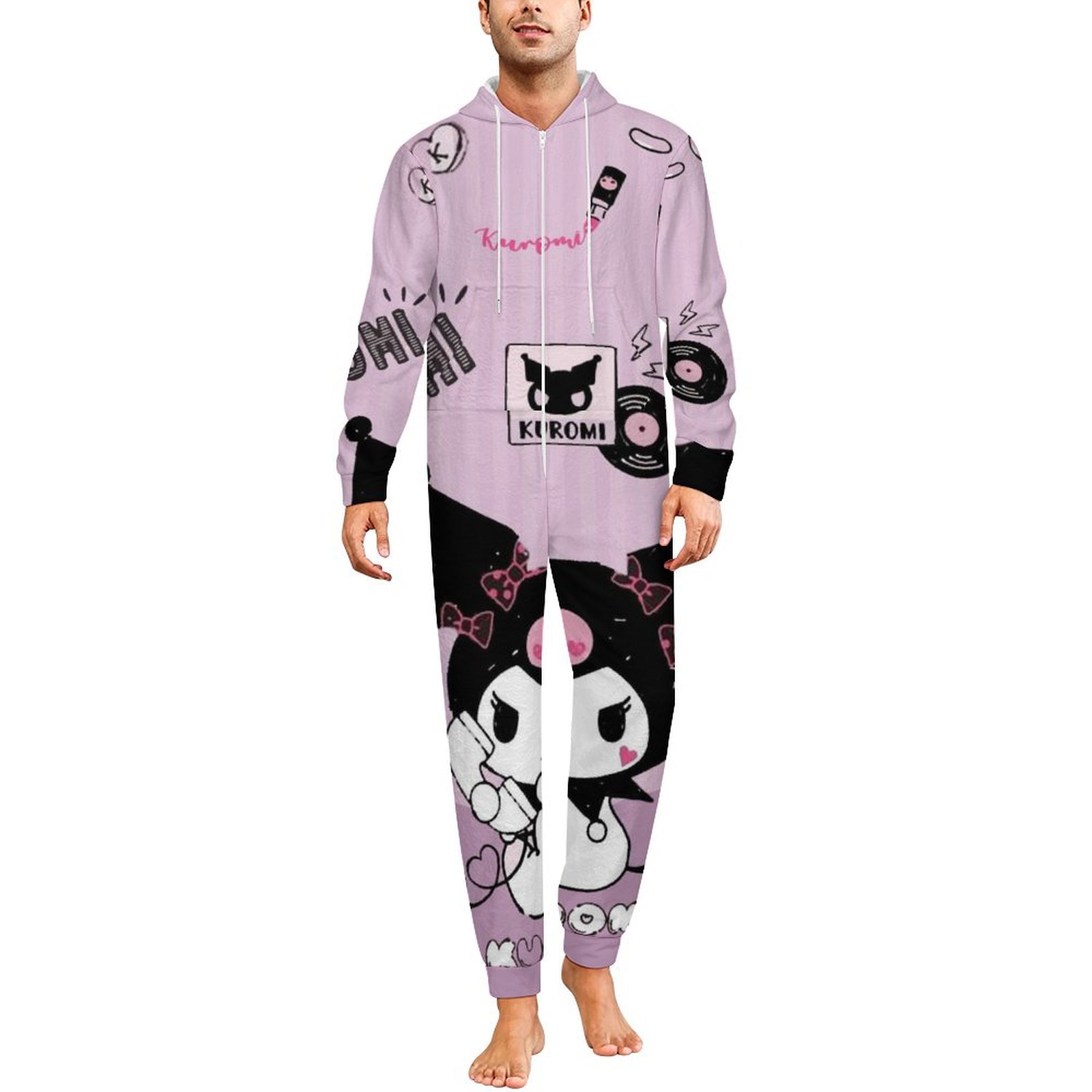 Kuromi And My Melody Unisex Onesie Pajamas Zipper Jumpsuit Hooded One ...