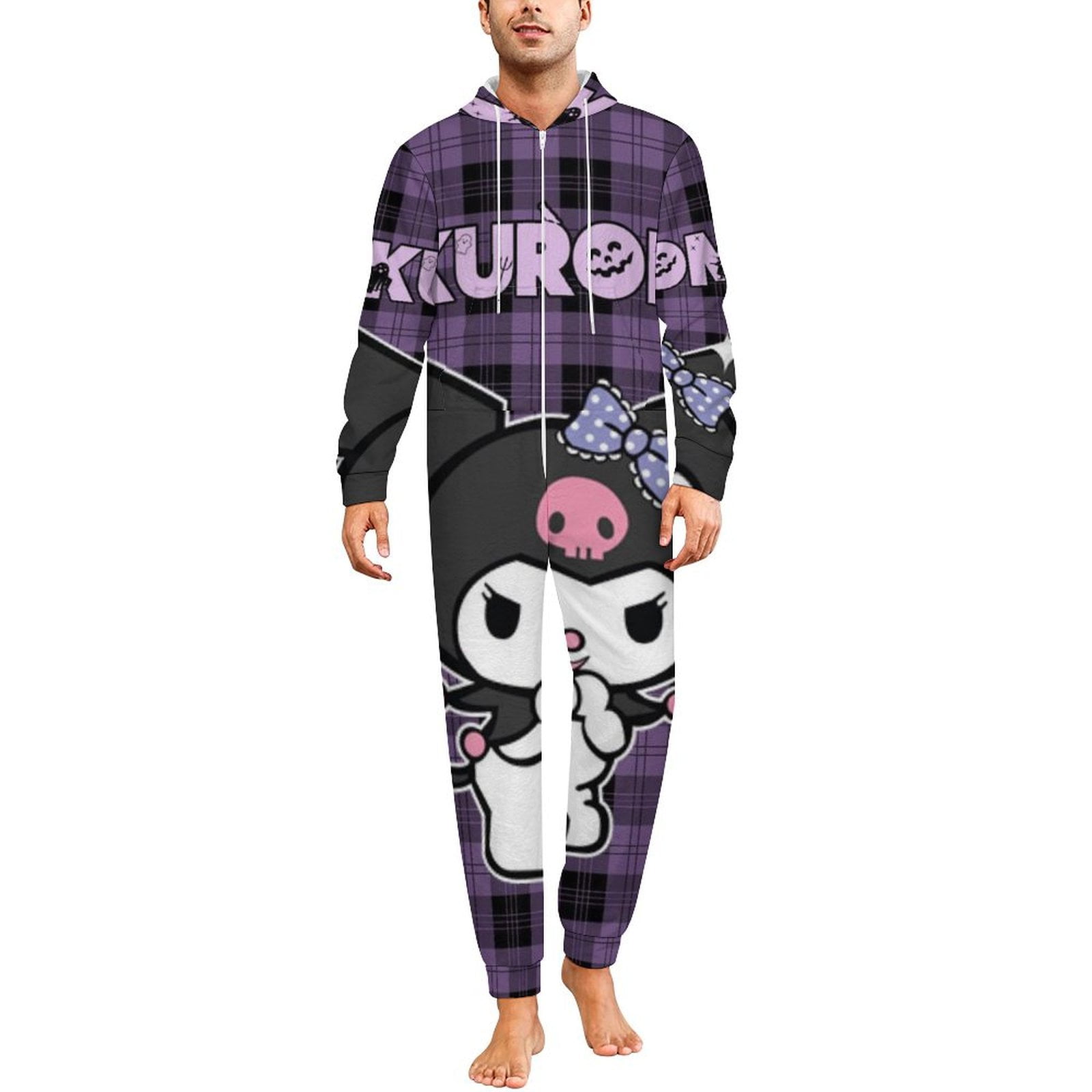 Kuromi And My Melody Unisex Onesie Pajamas Zipper Jumpsuit Hooded One ...