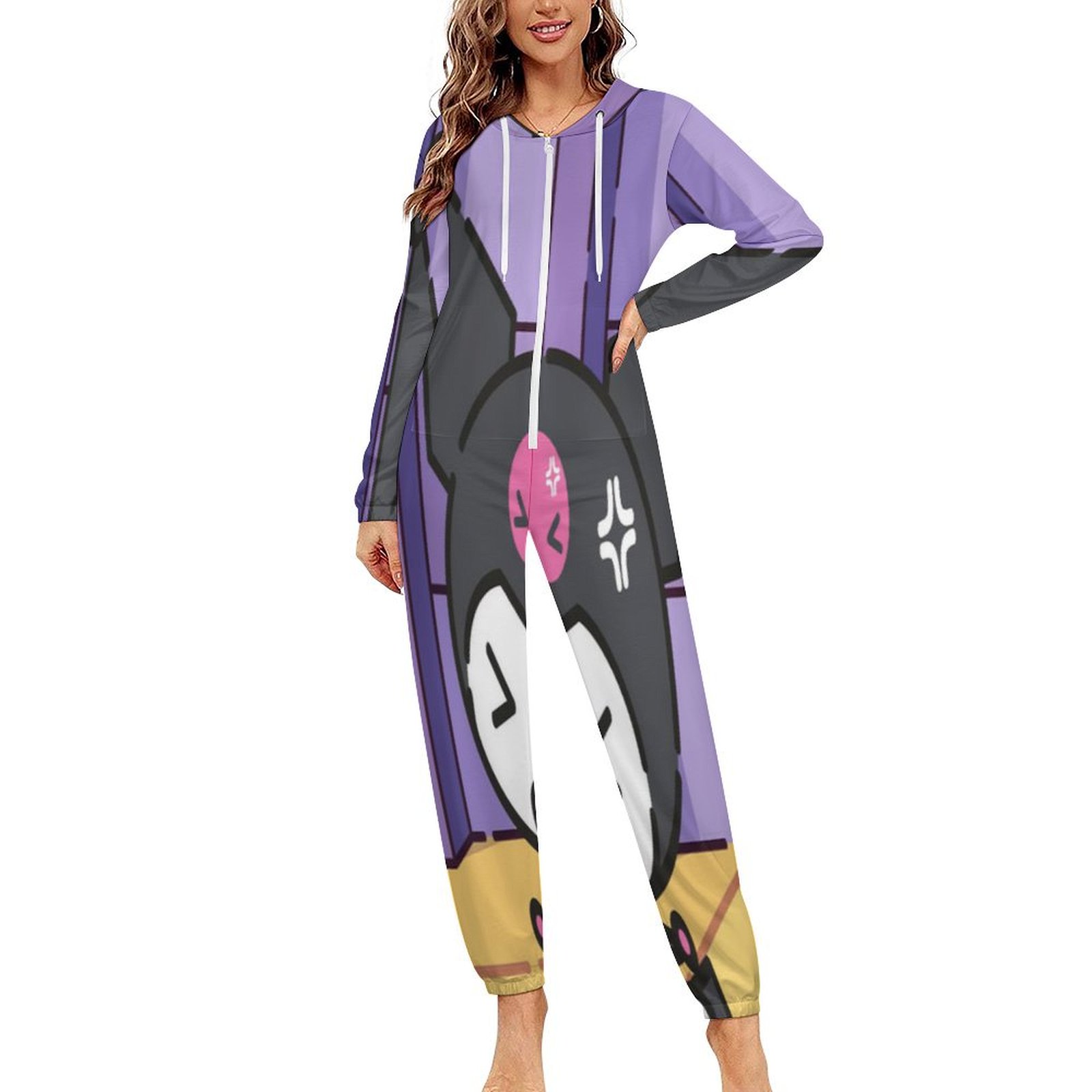 Kuromi And My Melody Unisex Onesie Pajamas Zipper Jumpsuit Hooded One ...