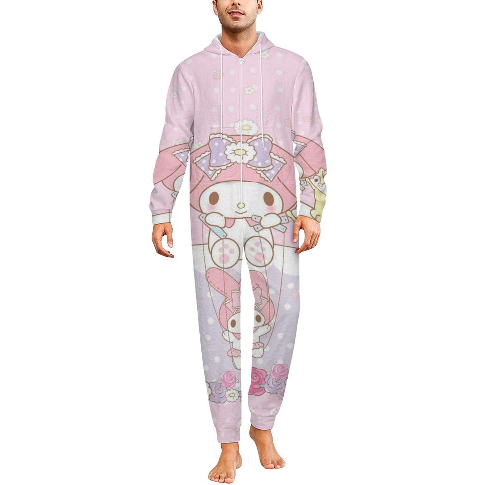 Kuromi And My Melody Unisex Onesie Pajamas Zipper Jumpsuit Hooded One ...