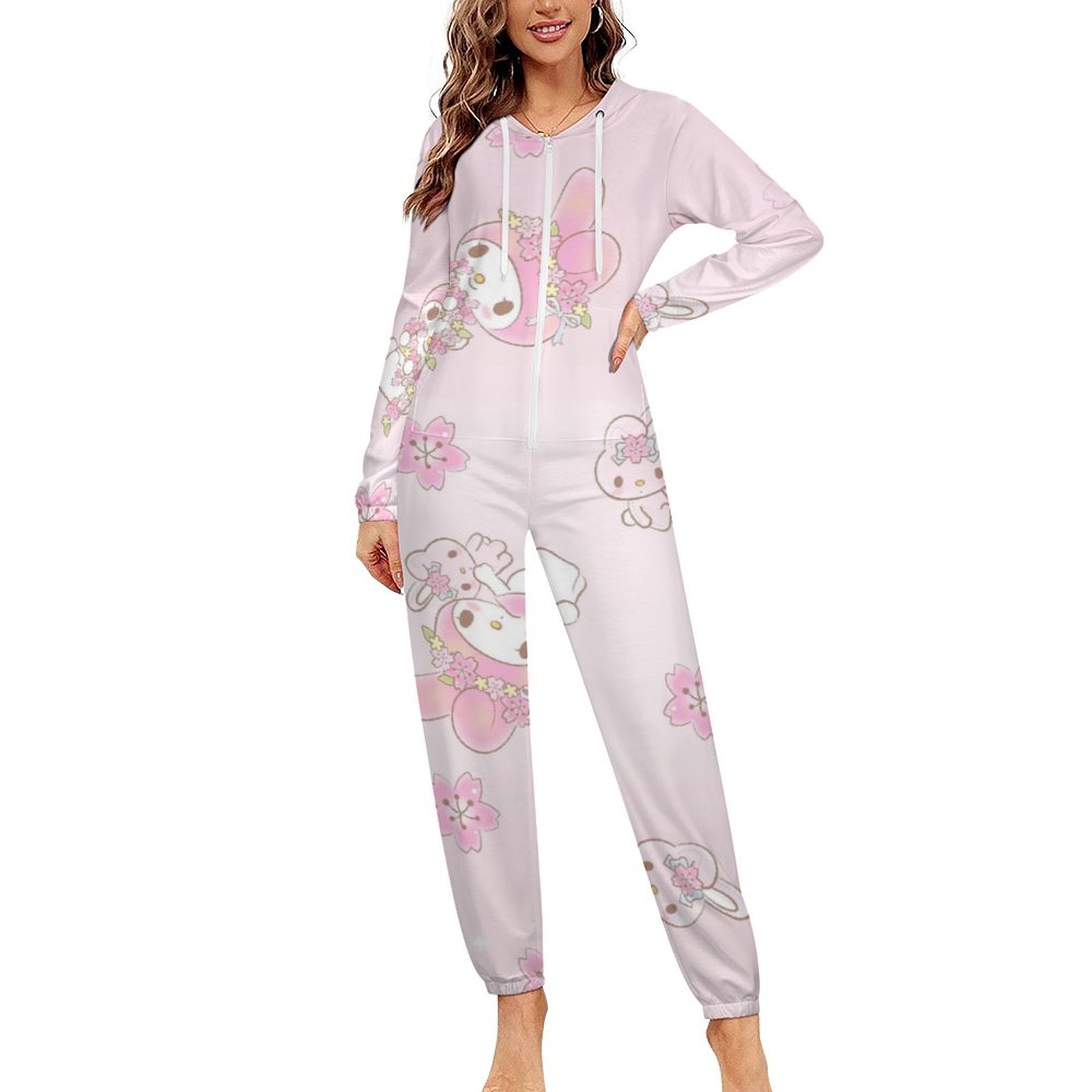 Kuromi And My Melody Unisex Onesie Pajamas Zipper Jumpsuit Hooded One ...
