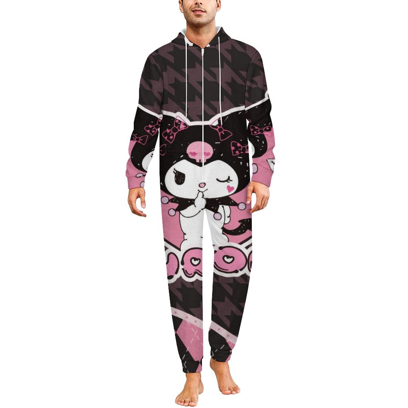 Kuromi And My Melody Unisex Onesie Pajamas Zipper Jumpsuit Hooded One ...