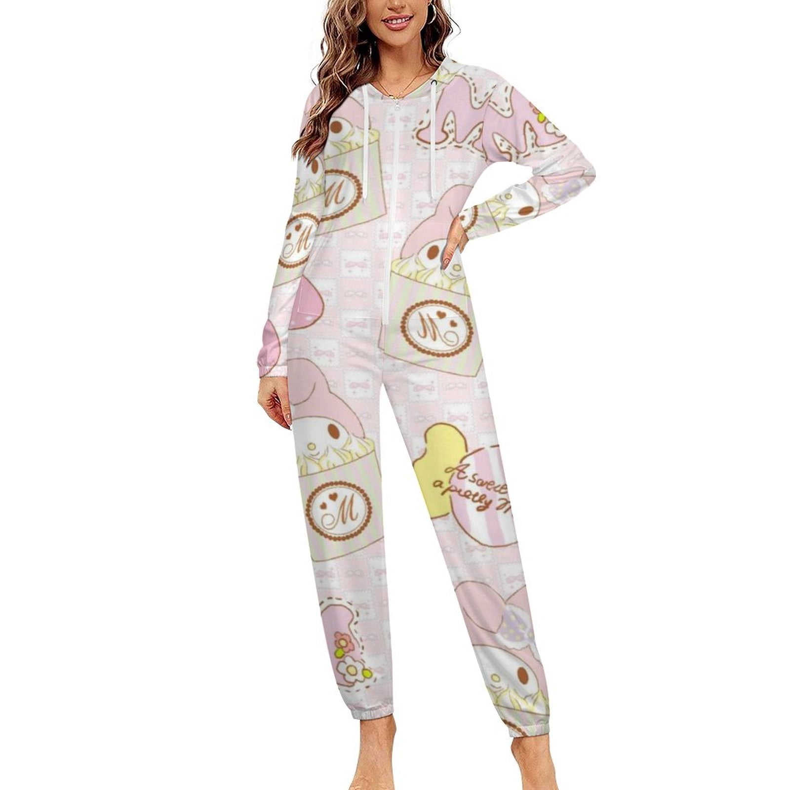 Kuromi And My Melody Unisex Onesie Pajamas Zipper Jumpsuit Hooded One ...