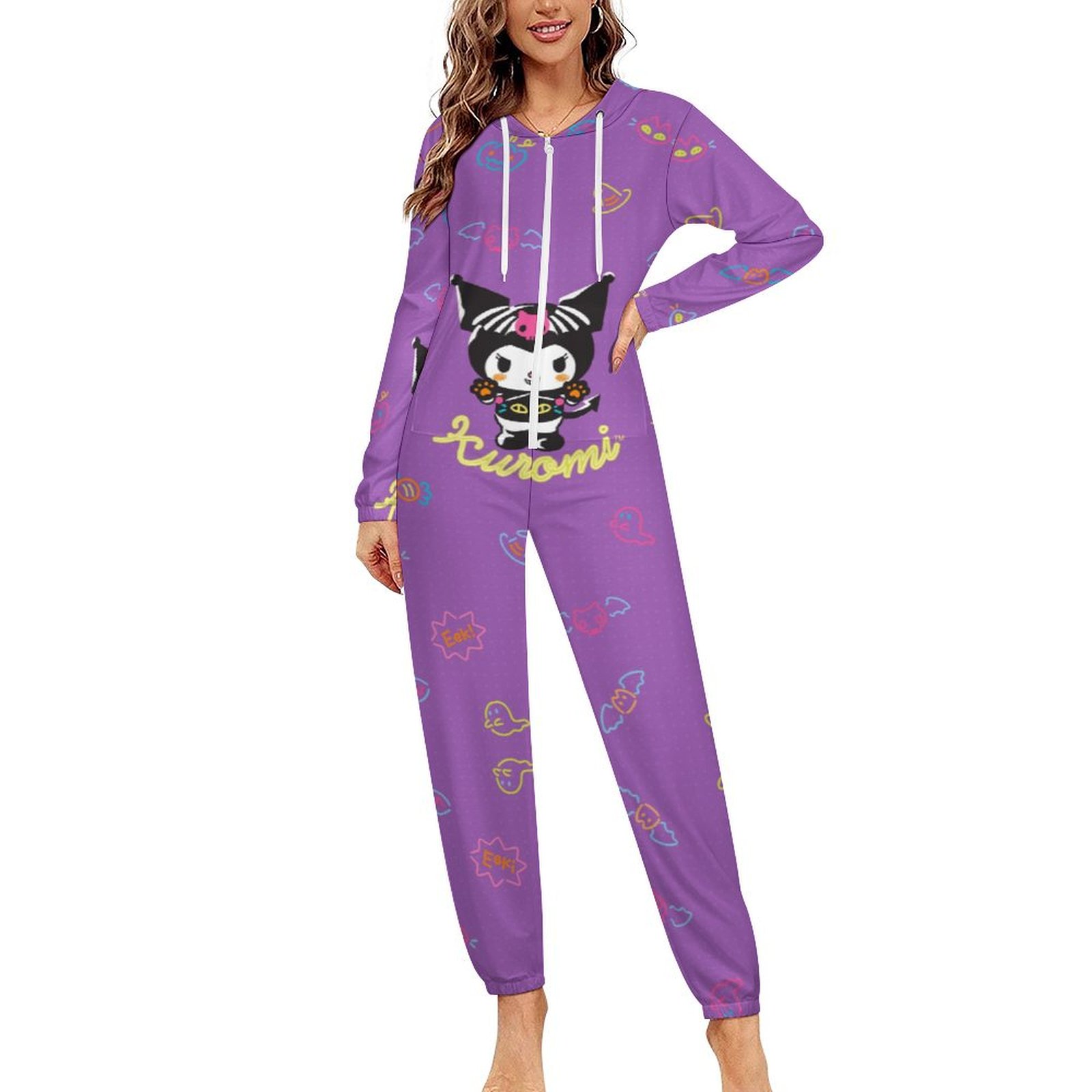 Kuromi And My Melody Unisex Onesie Pajamas Zipper Jumpsuit Hooded One ...