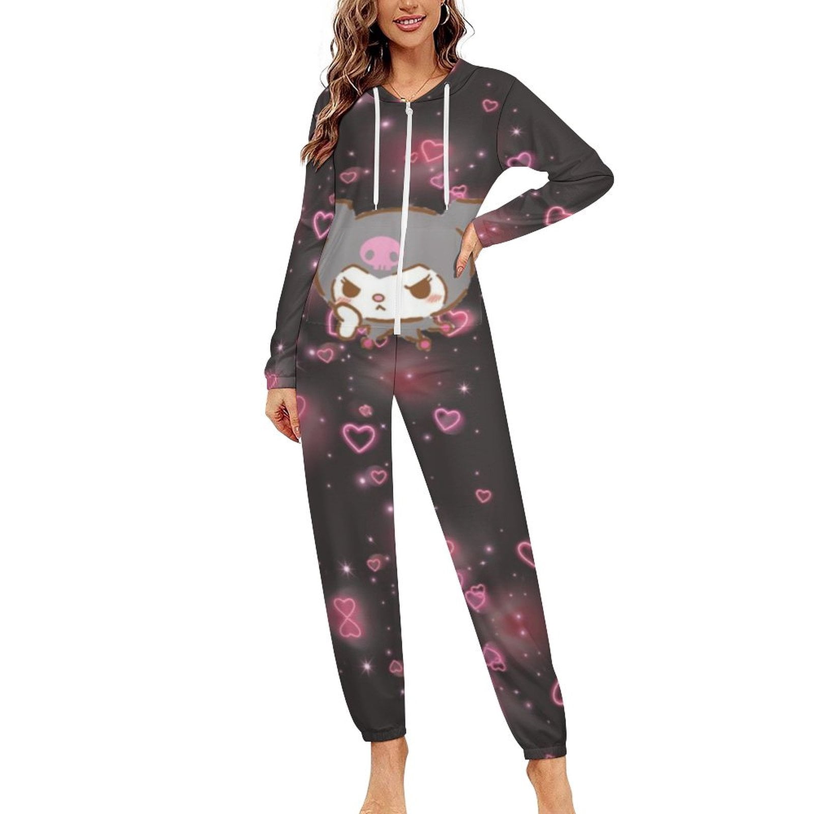Kuromi And My Melody Unisex Onesie Pajamas Zipper Jumpsuit Hooded One ...