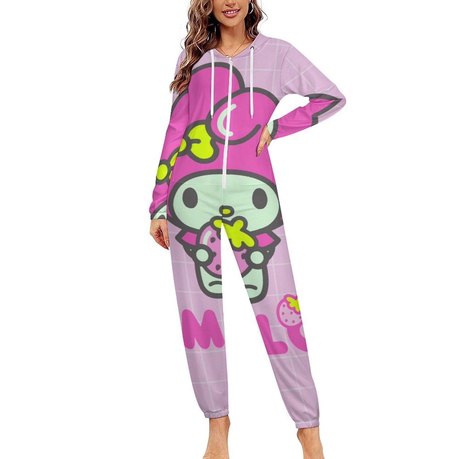 Kuromi And My Melody Unisex Onesie Pajamas Zipper Jumpsuit Hooded One ...