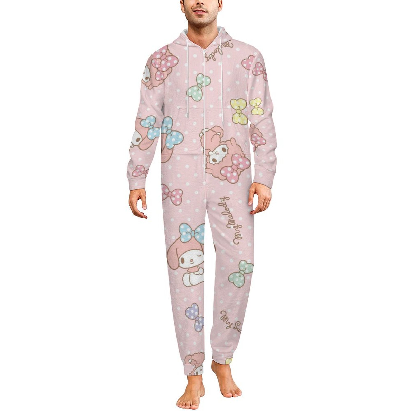 Kuromi And My Melody Unisex Onesie Pajamas Zipper Jumpsuit Hooded One ...